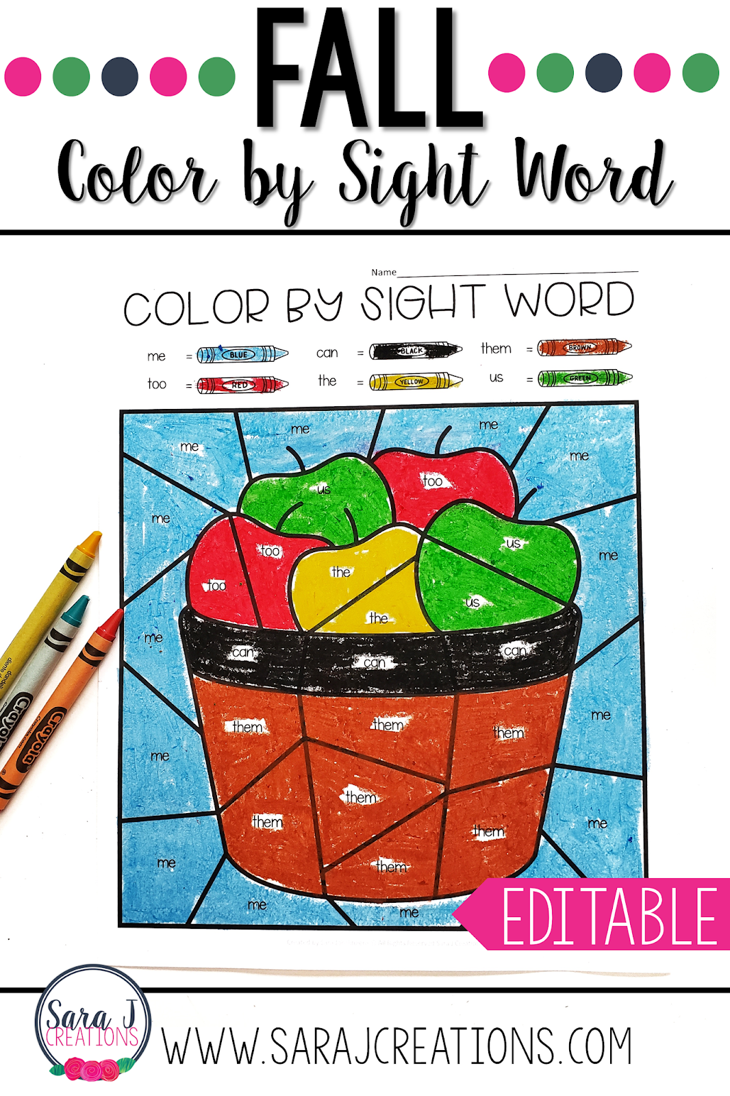 Fall Color By Sight Word | Sara J Creations