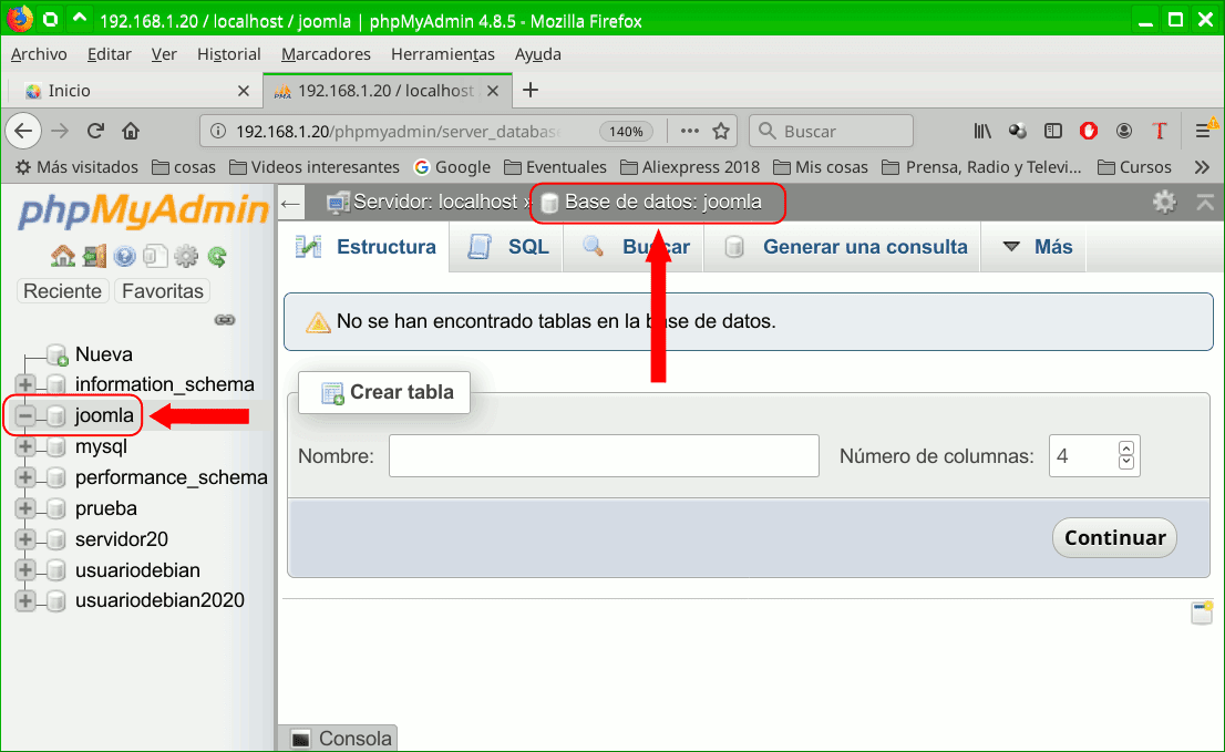 UsuarioDebian: Crear y Borrar bases de datos en phpMyAdmin