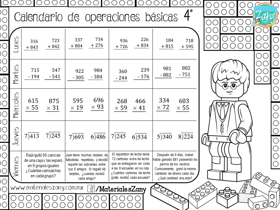 Calendario de operaciones básicas | Materiales Zany