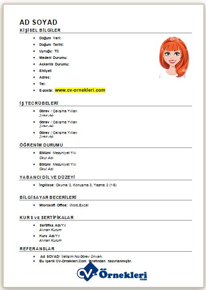 Sade CV Örnekleri - Yeni Mezun CV Örneği