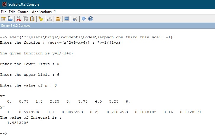 BHU Campus | An Educational Blog: Simpson's one third (1/3) rule Scilab ...