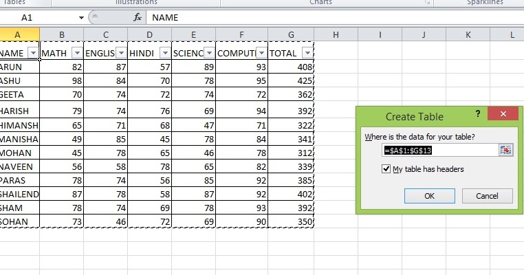 Unlimited Excel Training: INSERT MENU