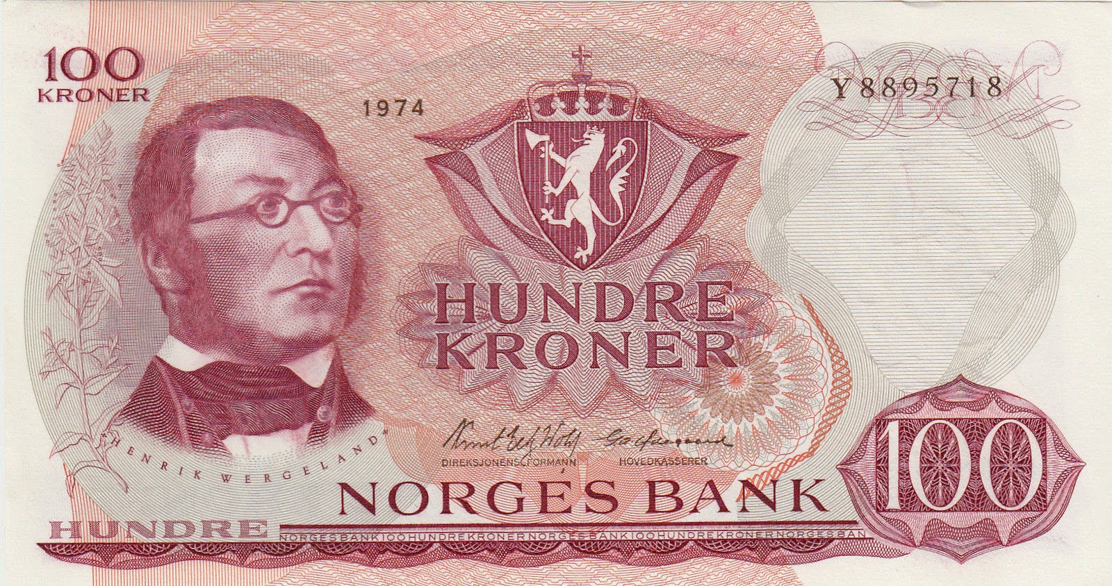 Norway 100 Kroner banknote 1974 Henrik Wergeland|World Banknotes ...