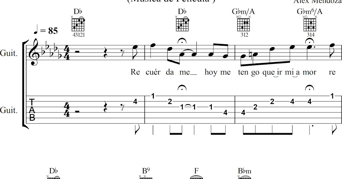 ALEX MENDOZA ( Amen ) Partituras, Letras, Tab, Acordes para Guitarra: RECUÉRDAME ( De la ...