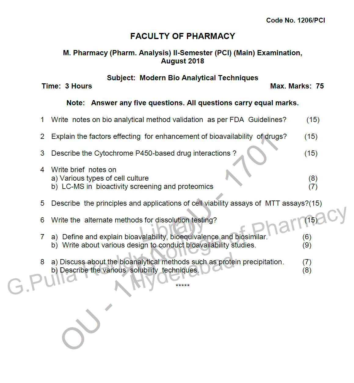Osmania University M. Pharmacy (Pharmaceutical Analysis) II-Semester ...