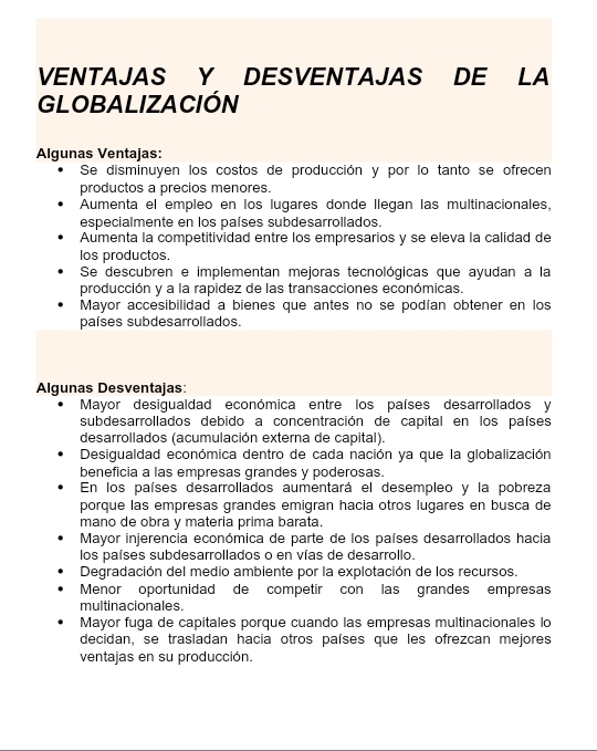 Ventajas Y Desventajas De La Globalizacion En El Marco Del Estado Del