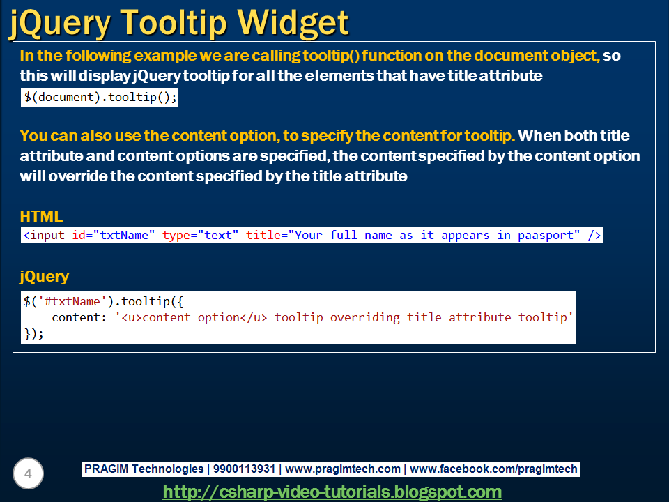 Sql Server Net And C Video Tutorial Jquery Tooltip Widget