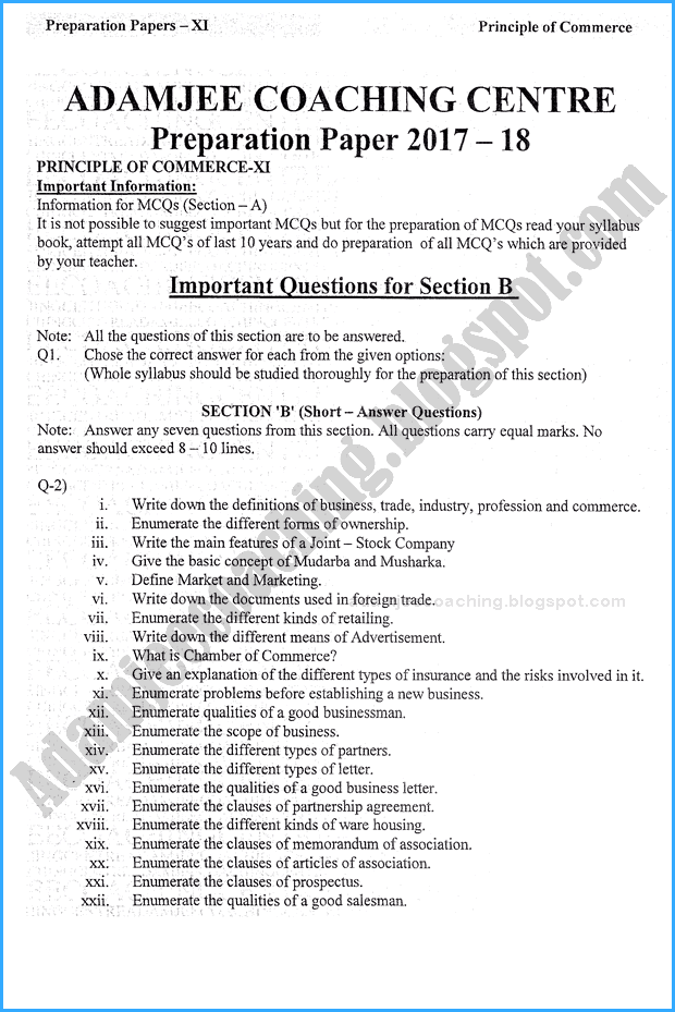 Adamjee Coaching: Principle of Commerce 11th - Adamjee Coaching Guess ...