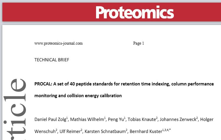 News in Proteomics Research: PROCAL -- QC for retention time AND ...