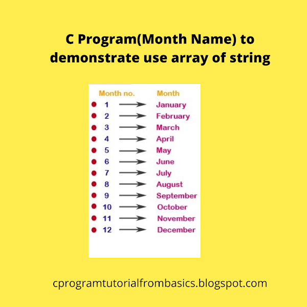 C Program Month Name To Demonstrate Use Array Of String C Programming Tutorial c-program-month-name-to-demonstrate-use-array-of-string-c-programming-tutorial