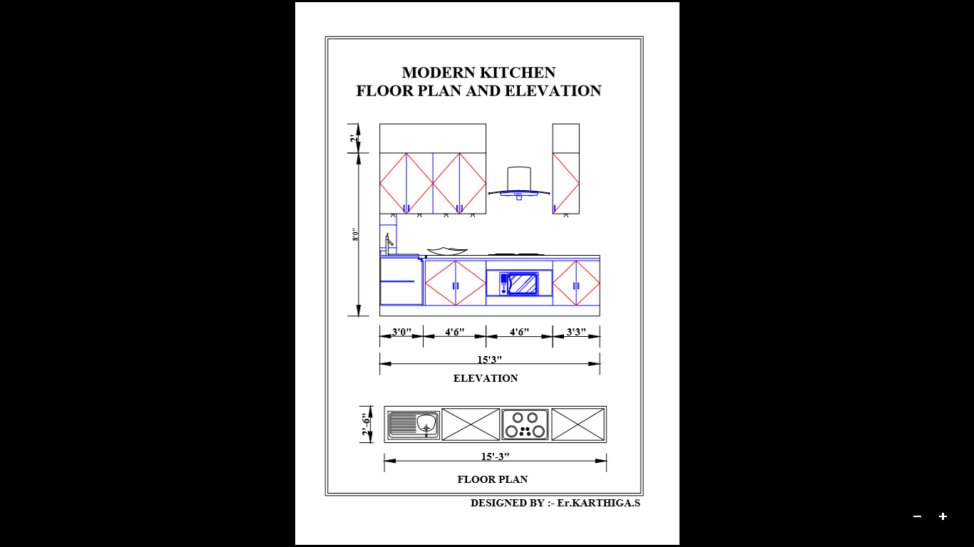 Modern Kitchen Floor Plan and Elevation