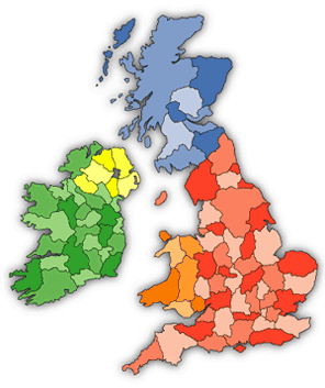 UK Map Showing Counties
