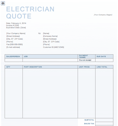 Electrician Quote Template - Invoice Template