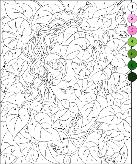 Nicole's Free Coloring Pages: COLOR BY NUMBER * MYSTERIOUS GIRL
