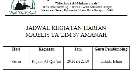 Jadwal Kegiatan Majelis Ta'lim 37 Amanah
