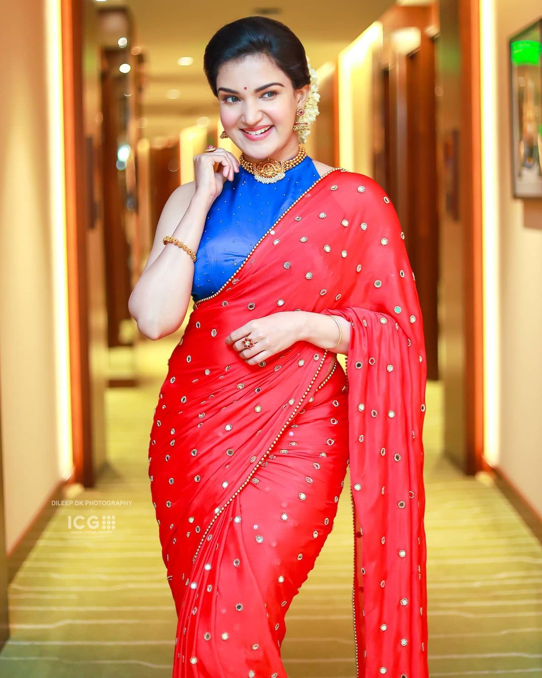 Malayalam Actress Honey Rose in Red Saree Photoshoot