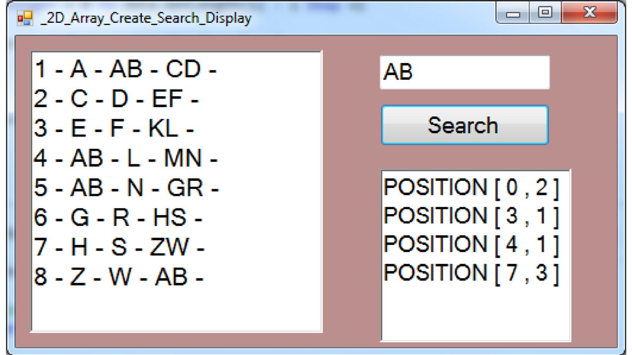 Vbnet Search In A Multidimensional Array C Javaphp Programming Source Code