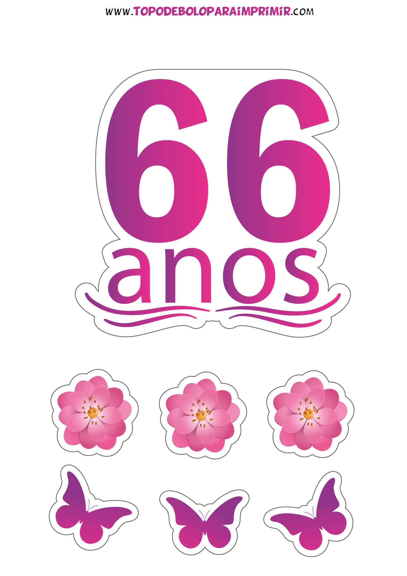 Topo de bolo 66 anos para imprimir