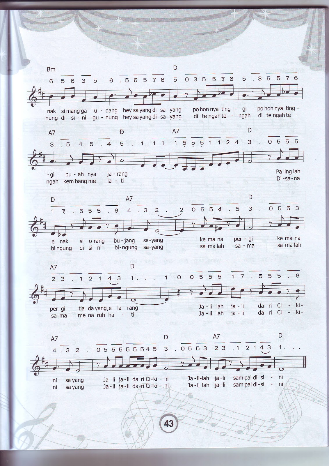 32 Lagu Daerah Dengan Not Angkan dan Not Balok