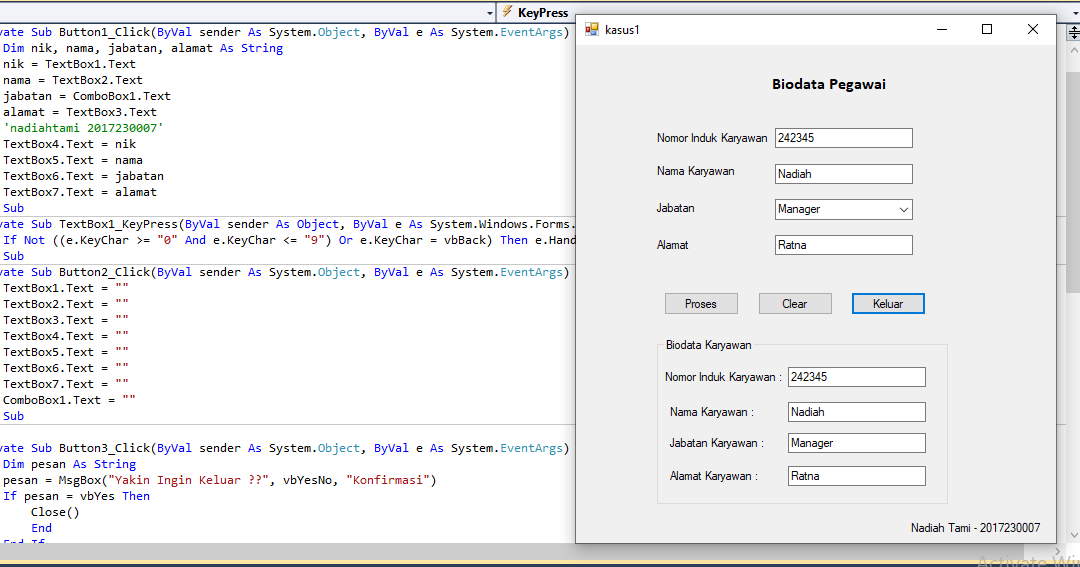 Kasus 1 sampai 3 (Tipe data dan Variabel) pada Visual Basic .NET