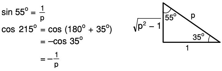 Diketahui sin 55° = 1/p, maka sin 215° = - Mas Dayat