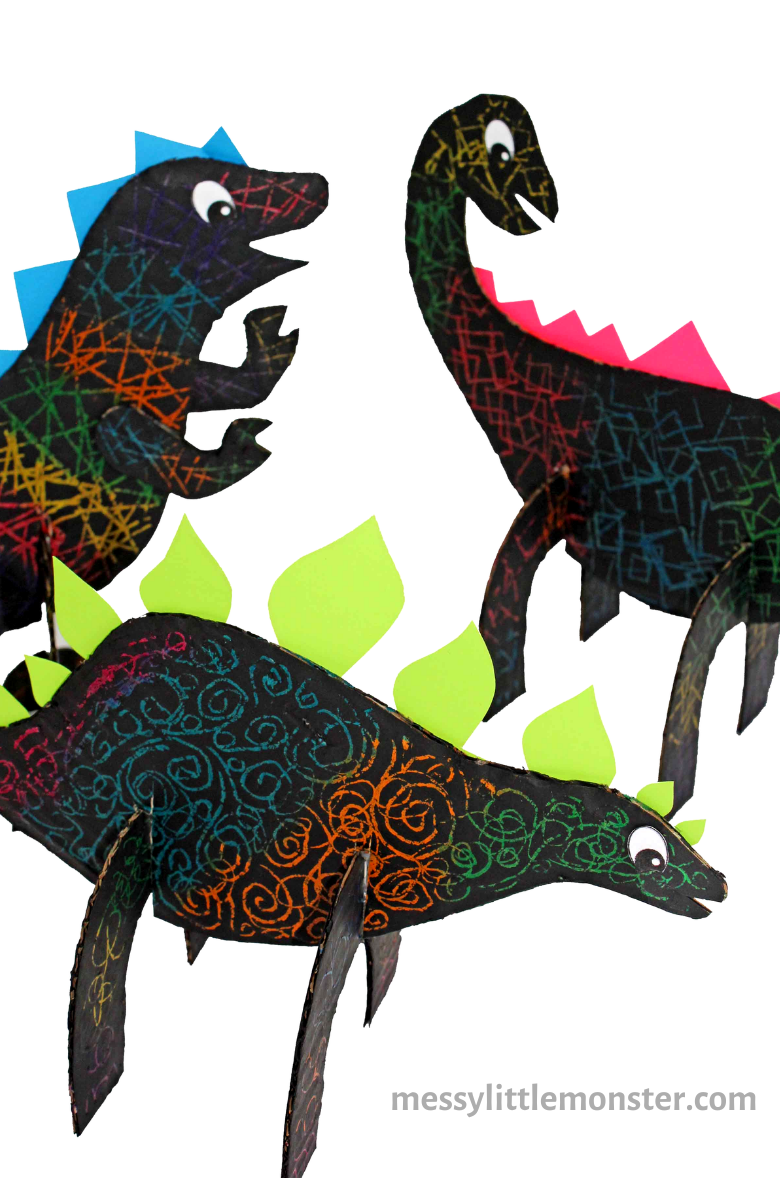 DIY Scratch Art Dinosaur Craft - Messy Little Monster