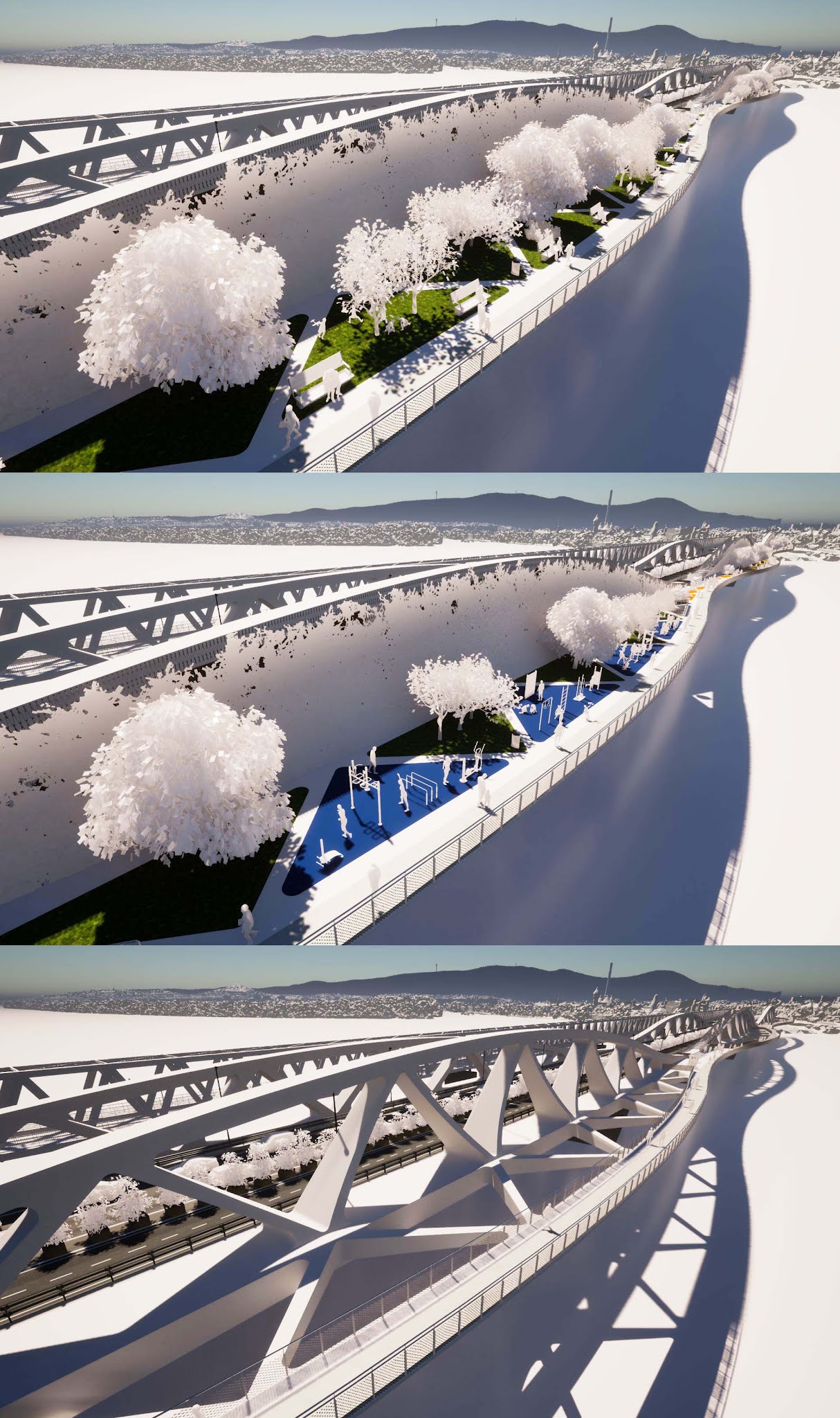 The versatile community spaces of the Chameleon Bridge (Aquincum Bridge)