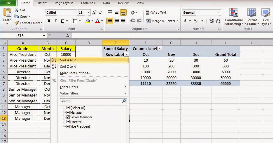 All about SQLServer: Excel - How to Sort rows in the Pivoted table