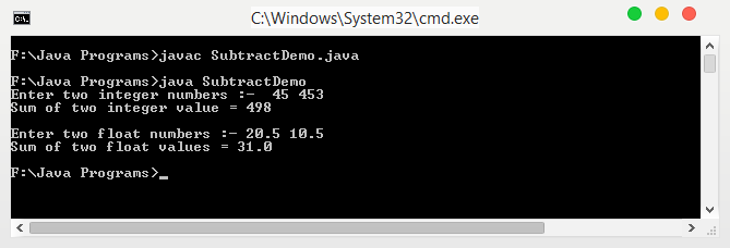 Write a program in Java to Subtract two numbers