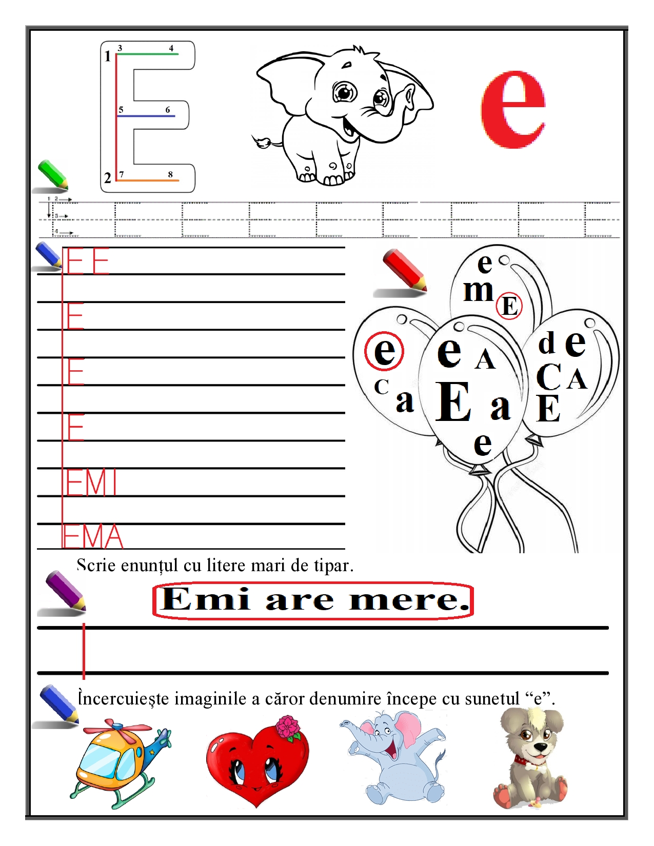 FISA DE LUCRU cu litera E mare de tipar - Clasa Pregatitoare :: Fise de lucru - gradinita si scoala