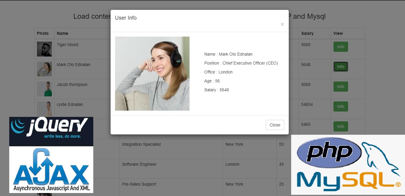 Load Content Dynamically In Bootstrap Modal With Jquery Ajax Php And Mysql Tutorial101