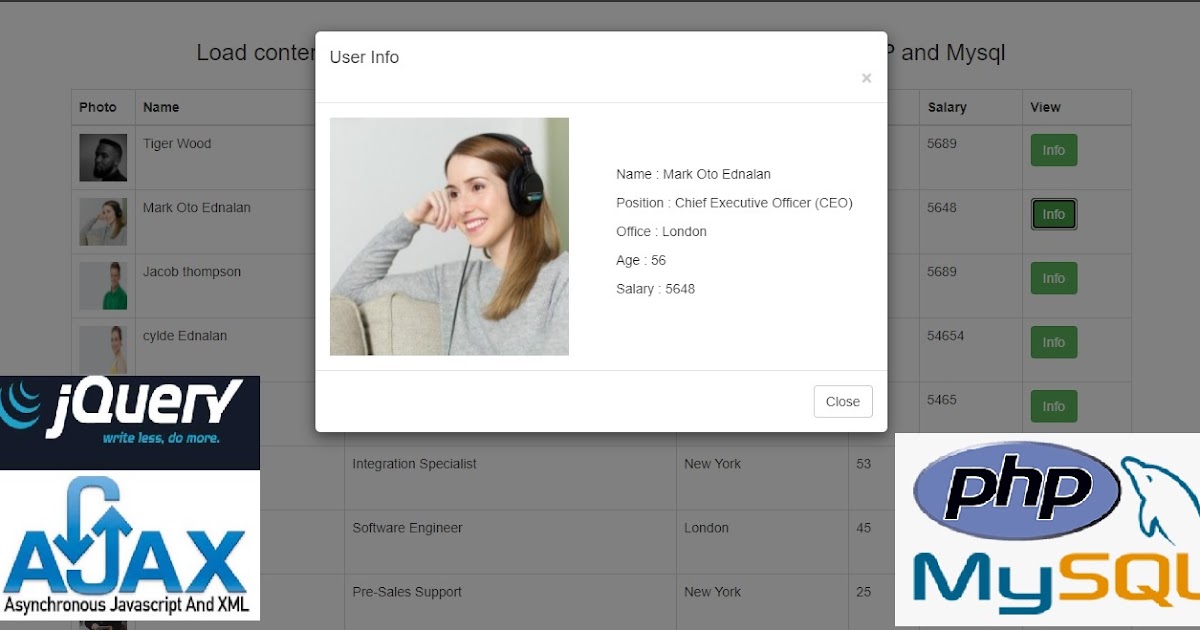 Load Content Dynamically In Bootstrap Modal With Jquery Ajax Php And