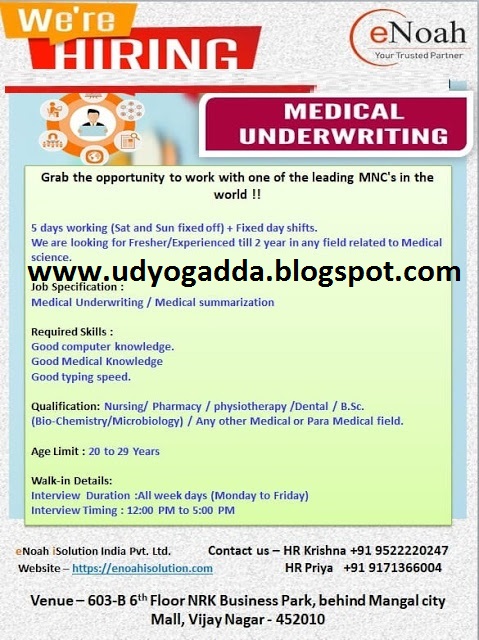 UDYOG ADDA: eNoah iSolutions India Pvt. Ltd Every Day Walk-In for Fresher & Experienced Pharmacy ...