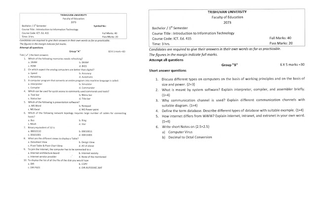 First Semester Question Paper ~ BICT blog