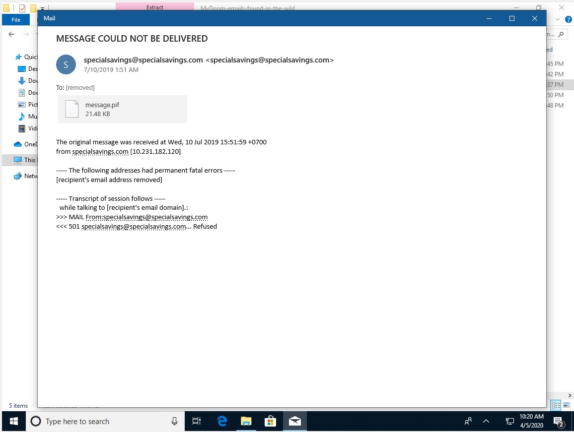 MyDoom persists into 2020