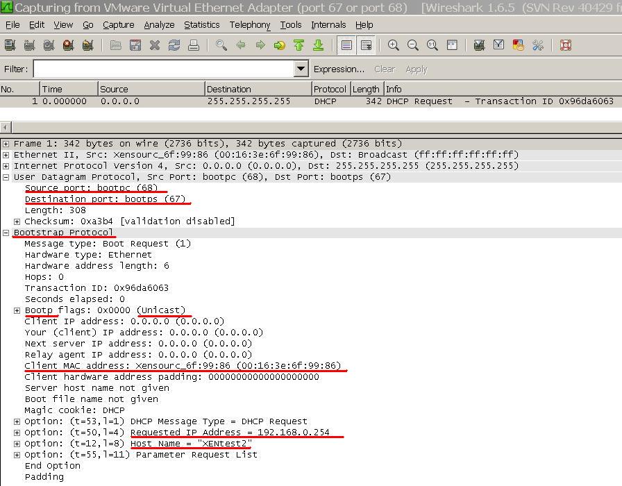 itadmin01: DHCP packets in Wireshark
