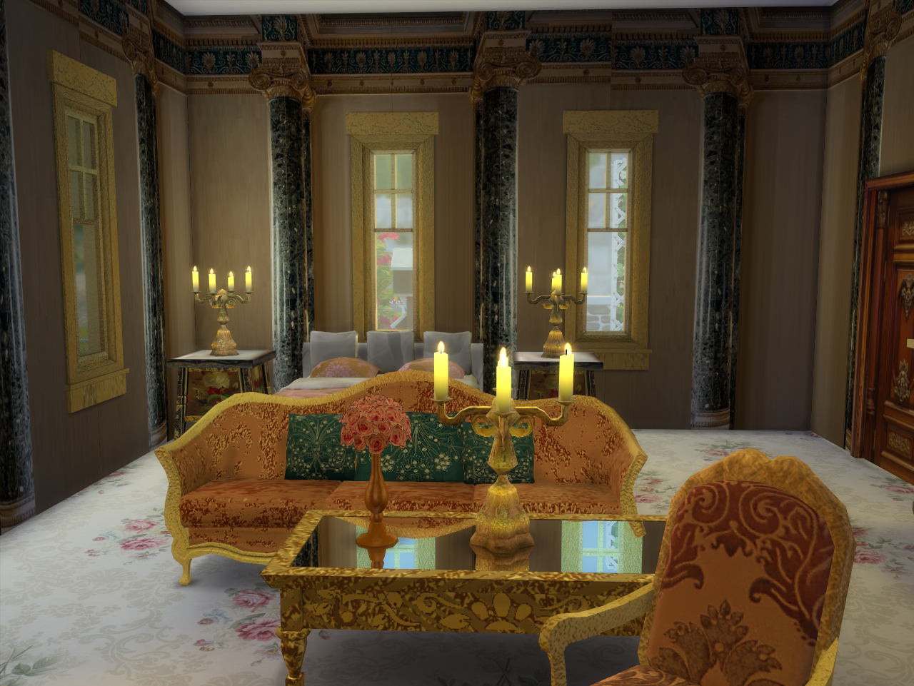 Anna Quinn Stories: Golden Gilded Walls Set Columns For SIMS 4