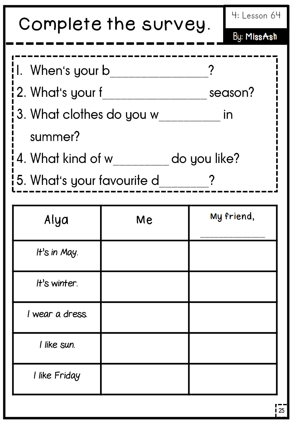 ASH THE TEACHER: YEAR 3 L59 - L64 (M4)