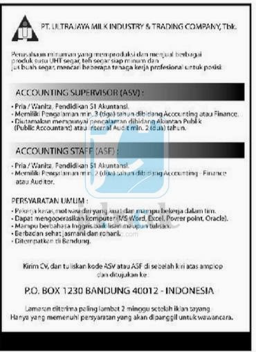 PT Ultrajaya Milk Industry & Trading Company Tbk - S1 Staff, Supervisor Ultrajaya March 2014 ...