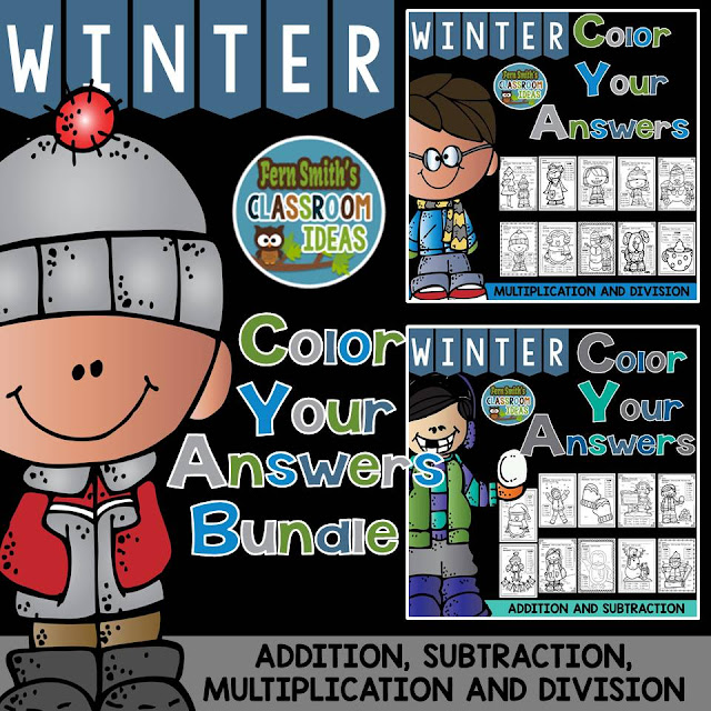 Winter Fun! Color By Numbers Printables - Multiplication and Division ...