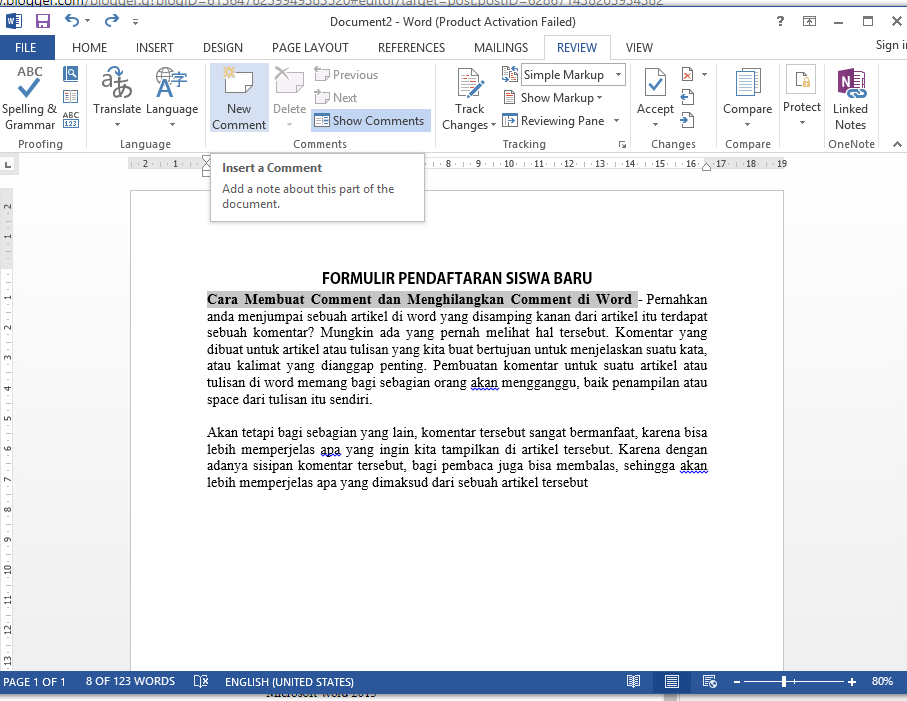 Cara Membuat Comment dan Menghilangkan Comment di Word Cara Membuat Comment dan Menghilangkan Comment di Word