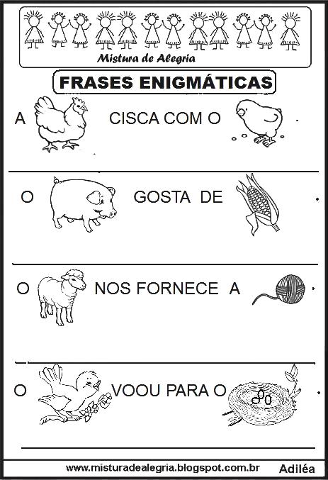 FRASES ENIGMÁTICAS PARA ALFABETIZAÇÃO - Mistura de Alegria