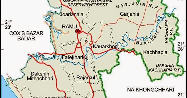 Ramu Upazila Map, Cox's Bazar District, Bangladesh