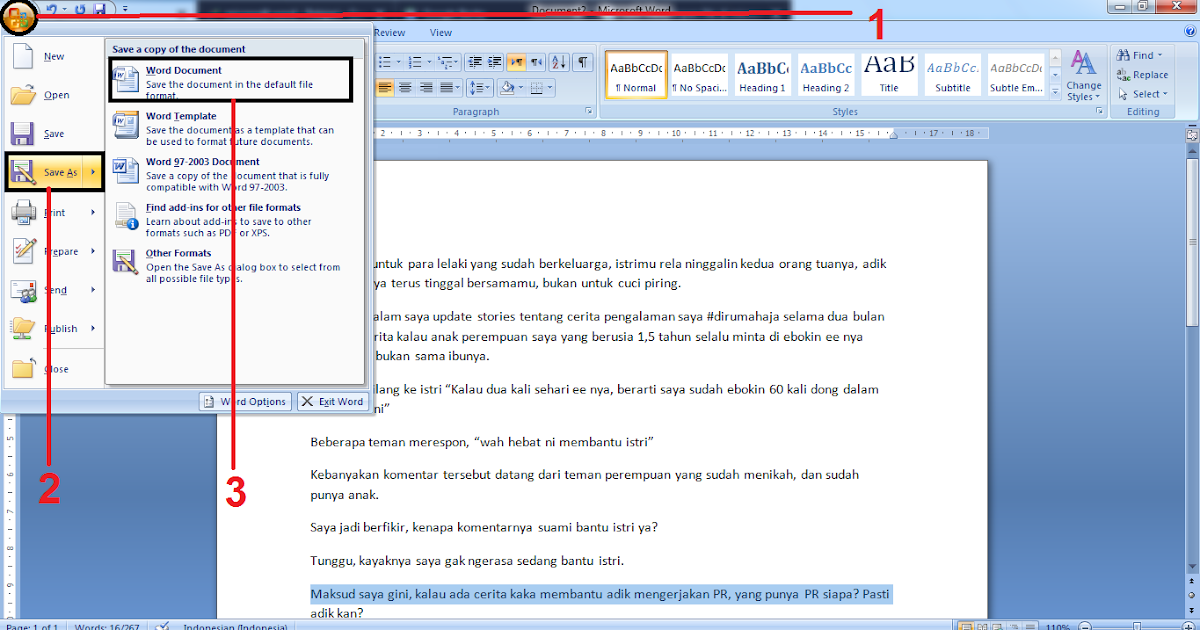 Cara Menyimpan File di Microsoft Word - Blogger Toraja