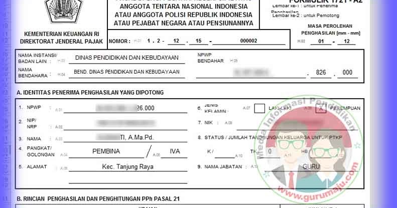 Aplikasi Bukti Potong Formulir 1721 A2 Untuk Guru Format Excel - Materi ...