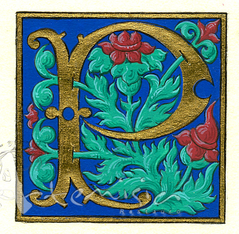 artemisiarestauro: Illuminated letter P with marbled paper