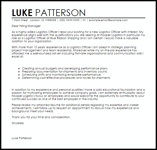 Sample Logistics Cover Letter ~ Resume Letter