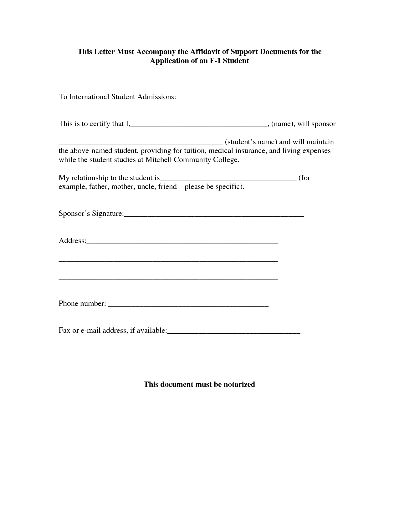 Affidavit Of Support Template Letter ~ Resume Letter