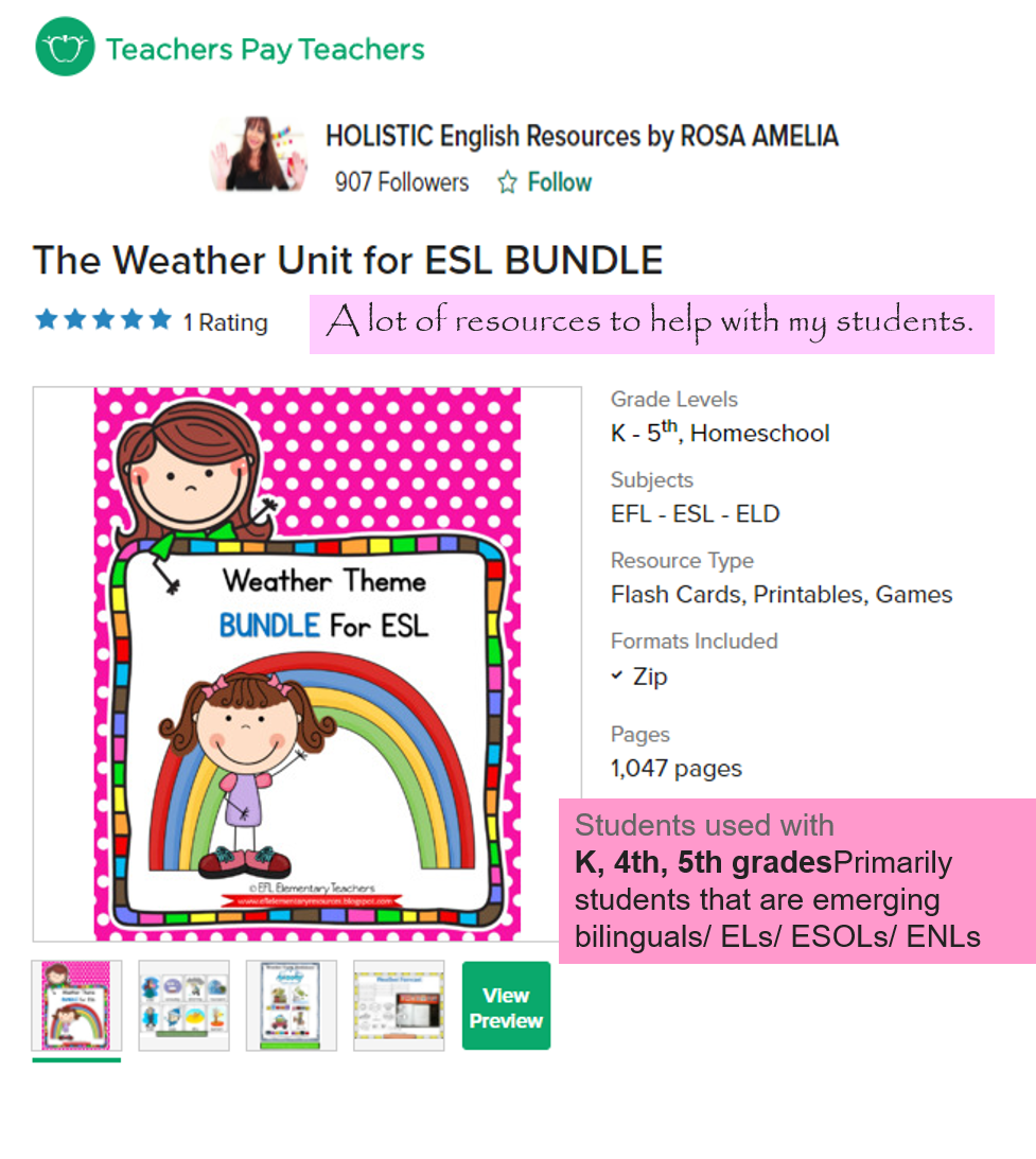 EFL Elementary Teachers: ESL Weather and Action Verbs
