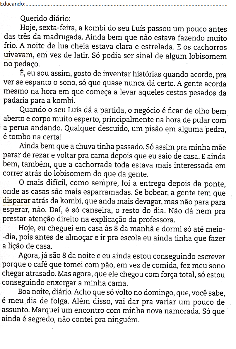 BEL CARDOZO: ATIVIDADE GÊNERO TEXTUAL DIÁRIO